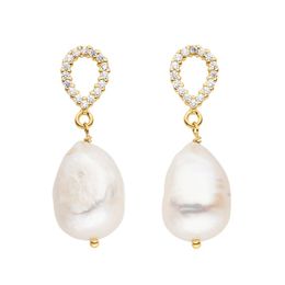 Firetti Damen Paar Ohrstecker &raquo;Schmuck Geschenk Ohrschmuck Perle glitzernd&laquo; Made in Germany - mit Zirkonia (synth.) - mit S&uuml;&szlig;wasserzuchtperle gelb 