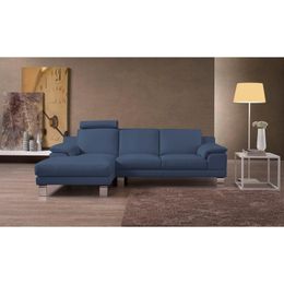 Egoitaliano Ecksofa &raquo;Shakira, Design & Sitzkomfort auf hohem Niveau, Breite 236cm, L-Form&laquo; mit Recamiere, L-Form, edle F&uuml;&szlig;e blau Leder &raquo;BULL&laquo; (echtes Rindsleder).
