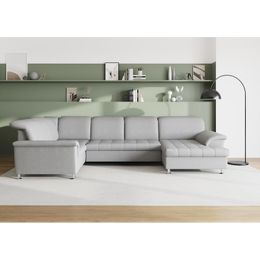 DOMO collection Wohnlandschaft &raquo;FRANZI optional mit Bettfunktion, Bettkasten & Kopfteilverstellung&laquo; U-Form, Recamiere rechts, silber, B/T: 352/214 cm 