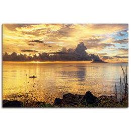 Artland Leinwandbild &raquo;Sonnenuntergang mit einem Boot&laquo; Sonnenaufgang & -untergang 1 Stk. tlg. auf Holzrahmen gespannt orange Leinwand B/H/T: 90cm x 60cm, 