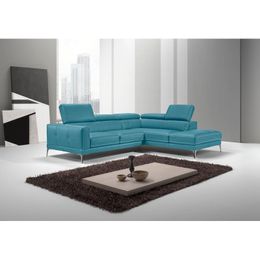 Egoitaliano Ecksofa &raquo;Claudie, Designsofa mit extrakomfortablem Sitzkomfort, L-Form&laquo; Inkl. Kopfteilverstellung, L-Form blau Luxus-Microfaser (100% Polyester) Leder