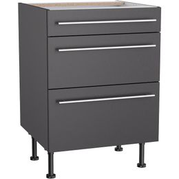 KOCHSTATION Unterschrank &raquo;KS-Bern2&laquo; Breite 60 cm, 1 Schubkasten, 2 Ausz&uuml;ge grau Holzwerkstoff B/H/T: 60cm x 87cm x 58,4cm, Schubladen: 3 Stk.