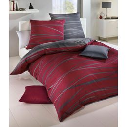 Kaeppel Wendebettw&auml;sche &raquo;MOTION 100% gek&auml;mmte Baumwolle&laquo; 2 Stk. mit feinen Wellenlinien, Markenrei&szlig;verschluss, Wendeoptik rot Mako-Satin, Obermaterial: 100% 