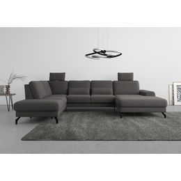 Sit & More sit&more Wohnlandschaft &raquo;Cinturo U-Form&laquo; inklusive Sitztiefenverstellung und Federkern, Sitzh&ouml;he 45 cm grau B/H/T: 345cm x 88cm x 226cm, Luxus-