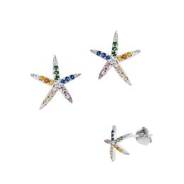 Firetti Damen Paar Ohrstecker &raquo;Schmuck Geschenk Silber 925 Ohrschmuck Seestern&laquo; Made in Germany - mit Zirkonia (synth.) bunt Silber 925 (