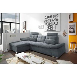 ED EXCITING DESIGN Ecksofa &raquo;Nalo L-Form&laquo; mit Bettfunktion, Armteilverstellung, Kopfst&uuml;tzen & 2 Nierenkissen grau 95% Polyester, 5% Nylon B/H/T: 268cm 