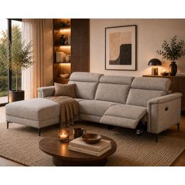 OTTO home Ecksofa &raquo;LUND, Struktur-Bezug, L-Form, 261cm, man. /elektr. Relaxfunktion&laquo; auch mit USB A/C-Anschluss sowie Kopfteilverstellung grau 