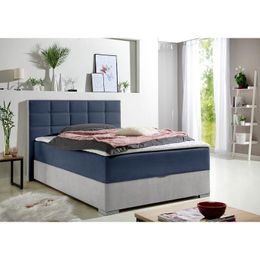 Maintal Boxspringbett mit Bettkasten und Topper blau Bezug Microfaser aus 100% Polyester Liegefl&auml;che B/L: 140cm x 200cm, H2 + H2, Tonnentaschen-