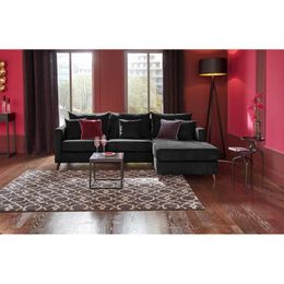 Home Affaire Ecksofa &raquo;Renesse L-Form&laquo; lose Kissen, Keder an Sitzkissen schwarz Samtvelours 100% Polyester;Luxus-Microfaser ALTARA NUBUCK (100% 