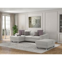 Sit & More sit&more Ecksofa &raquo;Dundee L-Form&laquo; mit Federkern und Edelstahlf&uuml;&szlig;en, wahlweise mit Kopfteilverstellung silber B/H/T: 264cm x 86cm x 175cm, Struktur, 