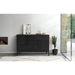 WOODMAN Sideboard Kommode im skandinavischen Design, Breite 120 cm, FSC schwarz Furnier, Holzwerkstoff, Massivholz B/H/T: 120cm x 79cm x 45cm, 3 Stk., Eiche, 