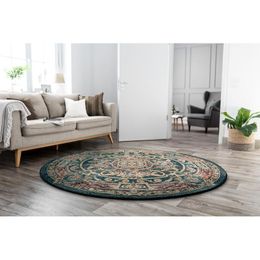 Theko Teppich &raquo;Gabiro 856&laquo; rund 10 mm H&ouml;he Kurzflor, Orient-Optik, ideal im Wohnzimmer & Schlafzimmer gr&uuml;n Kunstfaser &Oslash; 240cm 1 Stk., 10mm, &Oslash; 240cm