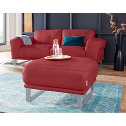 W.Schillig Hocker &raquo;montanaa&laquo; mit Metallkufen in Silber matt, Breite 71 cm rot B/H/T: 71cm x 42cm x 71cm, Longlife Xtra-Leder Z59