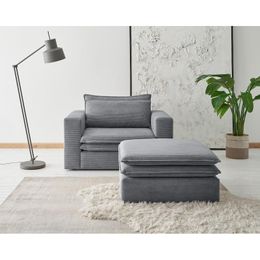 Home Affaire Sitzgruppe &raquo;PIAGGE&laquo; 2 Stk. tlg. Hochwertiger Cord, Loveseat und Loveseat-Hocker im Set grau B/H/T: 125cm x 83cm x 210cm, Webvelours