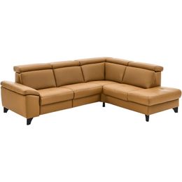Die PlanBar Ecksofa &raquo;PN-EM23166 L-Form&laquo; optional mit Kopfteilverstellung und Stauraum gelb B/H/T: 261cm x 80cm x 235cm, Glattleder TORRO Stoff, 