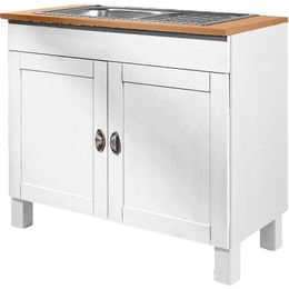 Home Affaire Sp&uuml;lenschrank &raquo;Oslo&laquo; 100 cm breit, in 2 Tiefen, inklusive Einbausp&uuml;le aus Edelstahl gelb Massivholz Cremefarben, B/H/T: 100cm x 85cm x 