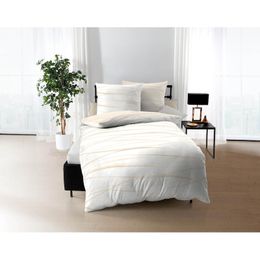 Kaeppel Wendebettw&auml;sche &raquo;MOTION 100% gek&auml;mmte Baumwolle&laquo; 2 Stk. mit feinen Wellenlinien, Markenrei&szlig;verschluss, Wendeoptik beige Mako-Satin, Obermaterial: 100%