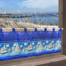 Delindo Lifestyle Gardine &raquo;Segelboot&laquo; Schlaufen 1 Stk. tlg. mit Schlaufenaufh&auml;ngung, f&uuml;r die K&uuml;che blau Polyester 45cm, Schlaufen, 120cm