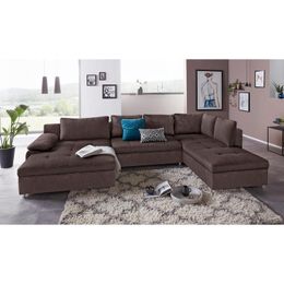OTTO home Wohnlandschaft &raquo;Labene U-Form&laquo; wahlweise mit Schlaffunktion und Bettkasten braun Struktur fein (95% Polyester, 5% Polyamid);Luxus-Microfaser