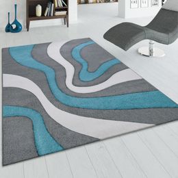 Paco Home L&auml;ufer &raquo;Diamond 760&laquo; rechteckig 18 mm H&ouml;he Teppich-L&auml;ufer, Kurzflor, 3D-Design, modernes Wellen Muster blau Kunstfaser B : 80cm 1 Stk., 18mm, L: 300cm