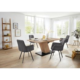 Hela Essgruppe &raquo;GESA&laquo; 1 Tisch / 4 St&uuml;hle, 5 Stk. tlg. Tischplatte ausziehbar, Stuhl 360 Grad drehbar grau Microfaser VINTAGE, Einlegeplatte