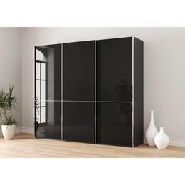 Musterring Schwebet&uuml;renschrank &raquo;Imola W&laquo; inkl. Einlegeb&ouml;den und Kleiderstangen, mit Glast&uuml;ren und Aufleistungen grau Floatglas, Holzwerkstoff B/H/T: 246,3cm x 