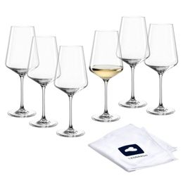 Leonardo Wei&szlig;weinglas &raquo;Gl&auml;ser-Set PUCCINI + Poliertuch, 7-teilig&laquo; 6 Weisswein Gl&auml;ser, 560 ml, mit Poliertuch transparent Kristallglas &Oslash; 9,5cm x 24cm, 