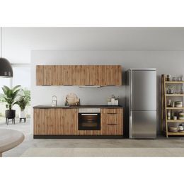 KOCHSTATION K&uuml;chenzeile &raquo;KS-Lagos&laquo; Breite 240 cm,wahlweise mit E-Ger&auml;ten, Sp&uuml;le in edelstahl oder schwarz beige B/H/T: 240cm x 200cm x 60cm, ohne E-