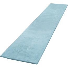 Paco Home L&auml;ufer &raquo;Rabbit 780&laquo; rechteckig 26 mm H&ouml;he Kunstfell, Kaninchenfell-Haptik, ein echter Kuschelteppich, Uni-Farben blau Polyester B : 80cm 1 Stk., 26mm,