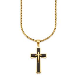 Bruno Banani Herren Kette mit Anh&auml;nger &raquo;Schmuck Geschenk Halskette Kreuz Venezianerkette&laquo; schwarz Edelstahl, L: 55 B: 3mm