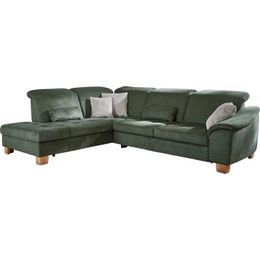 Die PlanBar Ecksofa &raquo;PP-LA23145 L-Form&laquo; inkl. Kopfpolsterverstellung, Federkernpolsterung gr&uuml;n 100% recyceltes Polyester B/H/T: 299cm x 88cm x 243cm, 