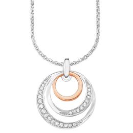 Amor Damen Kette mit Anh&auml;nger &raquo;Kreis in Kreis&laquo; mit Zirkonia (synth.) rosa Silber 925 (Sterlingsilber), L: 45