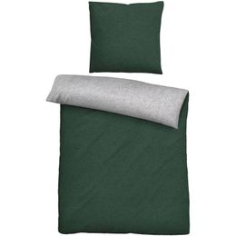Biberna Wendebettw&auml;sche &raquo;HERMAL Melange Flanell uni, kuschelig weich&laquo; 2 Stk. Flanell in Melangeoptik, Winterbettw&auml;sche, Made in Germany gr&uuml;n Flanell, 
