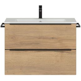 Nobilia Waschtisch-Set &raquo;Levere&laquo; vormontiert, mit Soft-Close, 1 Stk. tlg. braun B/H/T: 81cmcm x 59,1cmcm x 48,7cmcm, Griffe schwarz