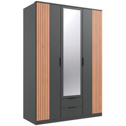 wimex Dreht&uuml;renschrank &raquo;L&uuml;beck&laquo; Akustiklamellen Optik, mit Spiegelt&uuml;ren, 135 oder 180cm breit schwarz Holzwerkstoff Graphit, B/H/T: 135cm x 199cm x 58cm, 