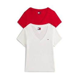 Tommy Jeans Damen T-Shirt &raquo;TJW 2PACK V-NECK TEE&laquo; Packung, 2-er Pack, 2 Stk. mit Logostickerei beige XL (42)
