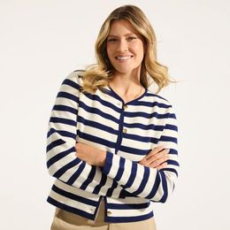 LANDS' END Kragenloser Feinstrick-Blazer f&uuml;r Damen in Petite-Gr&ouml;&szlig;e, Damen, size: petite, Elfenbein, Baumwolle, by Lands' End