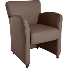 exxpo - sofa fashion Sessel &raquo;Cortado, Loungesessel auf Rollen, schmale Armlehnen, bequem&laquo; hohe Bodenfreiheit, sch&ouml;ne Detailverarbeitung braun 