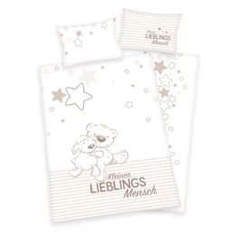 Herding Babybettw&auml;sche &raquo;Kleiner Lieblingsmensch&laquo; 2 Stk. Mit Teddy und Schaf beige Renforc&eacute;, Obermaterial: 100% Baumwolle B/L: 100cm x 135cm, 1 Stk., 1 Stk., 