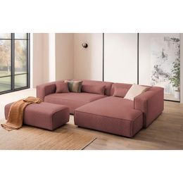 LeGer Home by Lena Gercke Ecksofa &raquo;PIARA XXL Cord, L-Form, Schlaffunktion&laquo; Hocker stellbar zum Schlafsofa (Krokodilverbinder), tiefe Sitzfl&auml;che beige 