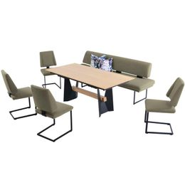 K+w Komfort & Wohnen K+W Komfort & Wohnen Essgruppe &raquo;Longbeach&laquo; 6 Stk. tlg. Essgruppe in Spitzkissenoptik mit 4 Freischwingern, Gestell in Metall gr&uuml;n B/H/T: 224cm x 89cm 