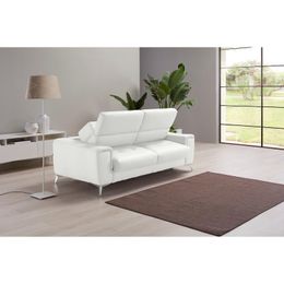 Egoitaliano Schlafsofa &raquo;Francine Designsofa, Loungesofa mit Dauerschlaffunktion, Breite 233 cm&laquo; mit Bettfunktion, Leder BULL, wei&szlig;, Fu&szlig;farbe chrom wei&szlig; Leder &raquo;