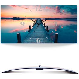 Artland Wanduhr &raquo;Langer Pier am See im Sonnenaufgang&laquo; wahlweise mit Quarz- oder Funkuhrwerk, lautlos ohne Tickger&auml;usche blau B/H/T: 60cm x 30cm x 0,3cm, 