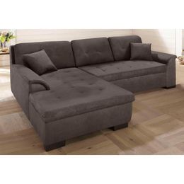 Home Affaire Ecksofa &raquo;BERGEN 267x178 cm, elegantes Design&laquo; whlw. mit Bettfunktion L-Form grau MELROSE /Struktur (100% Polyester);MELROSE (100% 