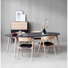 Esstisch &raquo;Meza Designtisch mit Auszugsfunktion und 2 Einlegeplatten&laquo; &Oslash;135(231) cm, runde Tischplatte aus MDF/Laminat, Massivholzgestell schwarz 