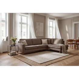 OTTO home Ecksofa &raquo;Pinto Skandi, 290 cm, Chenille, Struktur, Ottomane links / rechts&laquo; mit Keder, Massivholzf&uuml;&szlig;e Eiche ger&auml;uchert, Wellenunterfederung 