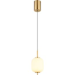 Globo LIGHTING LED Pendelleuchte &raquo;EWALD&laquo; LED-Modul 1 Stk. Warmwei&szlig; H&auml;ngelampe/H&auml;ngeleuchte/Glas opal/h&ouml;henverstellbar/messingfarben 1 Stk.