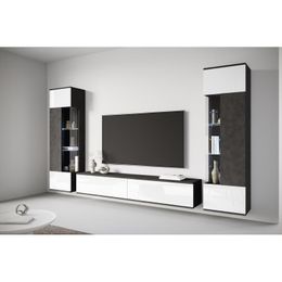 OTTO home Wohnwand &raquo;Kenia, Vitrine T&uuml;ranschlag links/rechts wechselbar&laquo; 3 Stk. tlg. schwarz-wei&szlig; Glas, Hartfaserplatte, Holzwerkstoff, Kunststoff B/H/