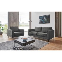 ATLANTIC HOME COLLECTION Sessel &raquo;Weston&laquo; im skandinavischem Stil, mit Wellenunterfederung grau Luxus-Microfaser Nubuk, Grau, B/H/T: 95cm x 81cm x 87cm