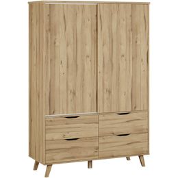 FORTE Schiebet&uuml;renschrank &raquo;Vankka Viel Stauraum, skandinavischer Stil&laquo; B/H/T ca.140x200x50cm, Made in Europe, mit Einlegeb&ouml;den+Kleiderstange+